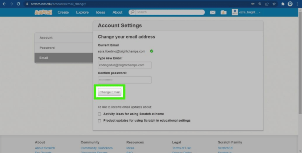 How to change or update the Scratch email address - BrightChamps Blog